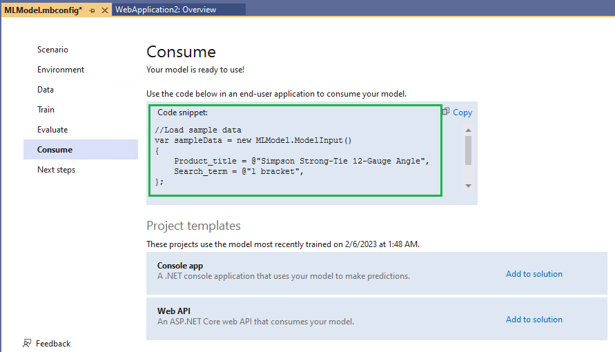 Sentence similarity: The Code snippet would be blank on the Consume page after you close and ...
