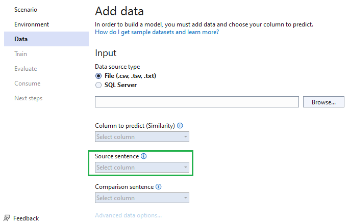 Sentence similarity: The drop-down list of "Source sentence" should be disabled on the Data page ...