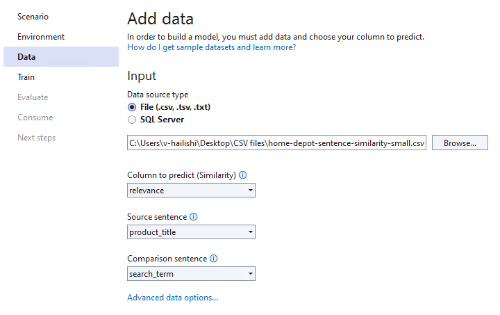 Sentence similarity: The selected column for "Comparison sentence" is missing after changing the ...