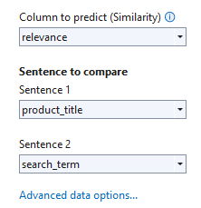 Sentence similarity: The placeholder string "Select column" is missing for drop-down list under ...