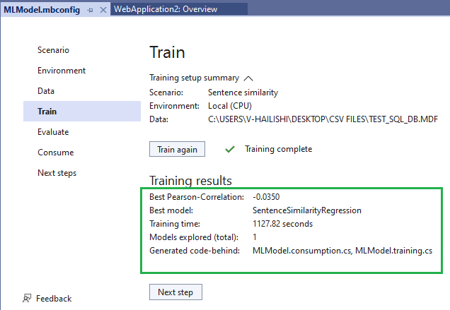 All scenarios: The training results are missing on the Train page ...