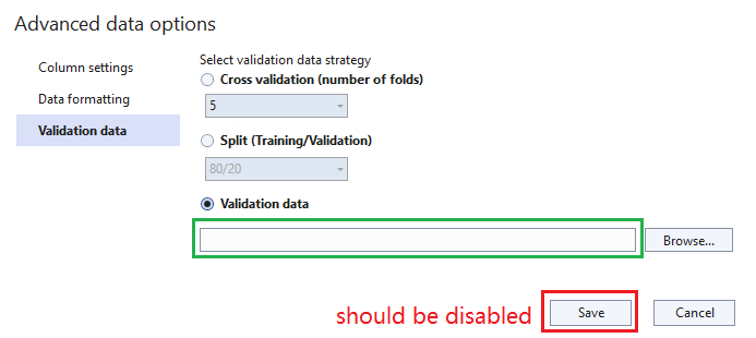 The "Save" button should be disabled if keeping the value empty when choosing the third ...