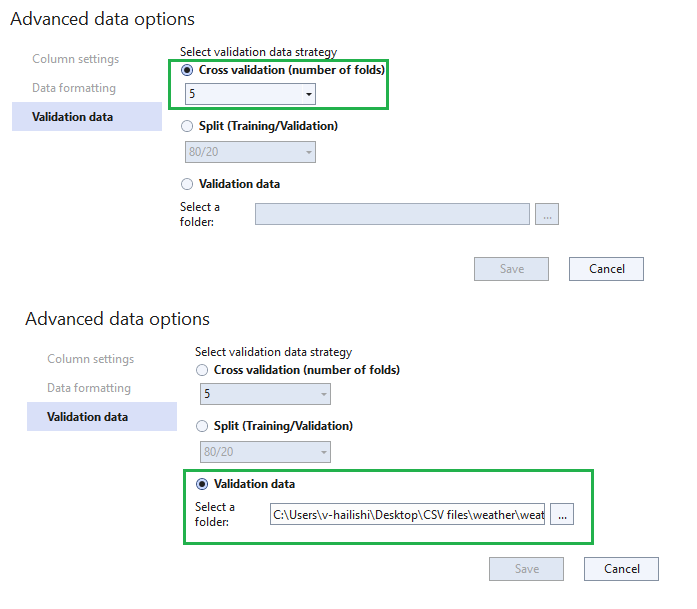 Image classification: Validation data strategy cannot be changed successful on the "Advanced ...