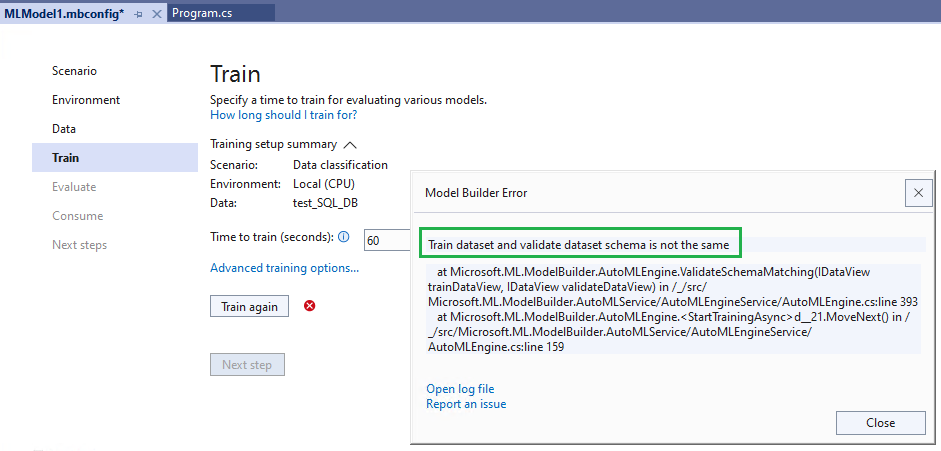 Data classification: Training would be failed when choosing the third ...