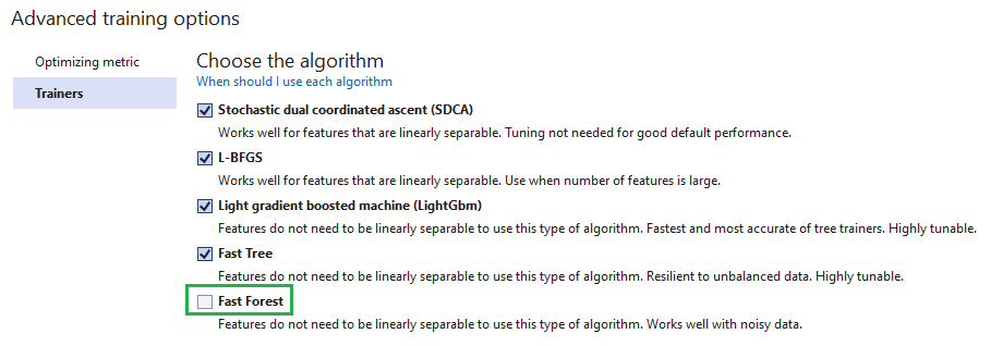 Data classification: Training failed with error "Score column 'Score' not found" when un-check ...
