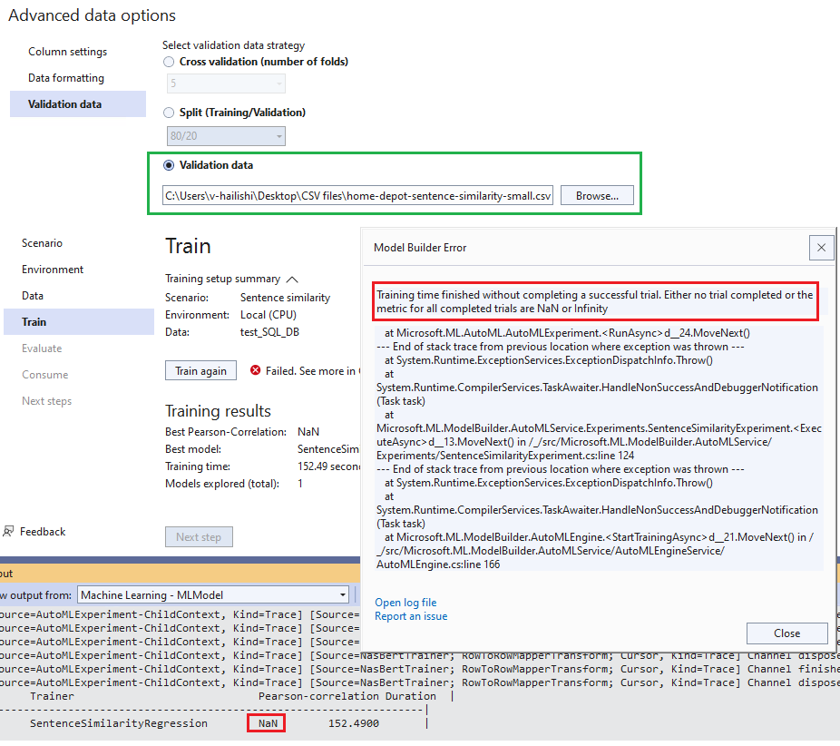 Sentence similarity: Training time finished without completing a trial run to train .csv file ...