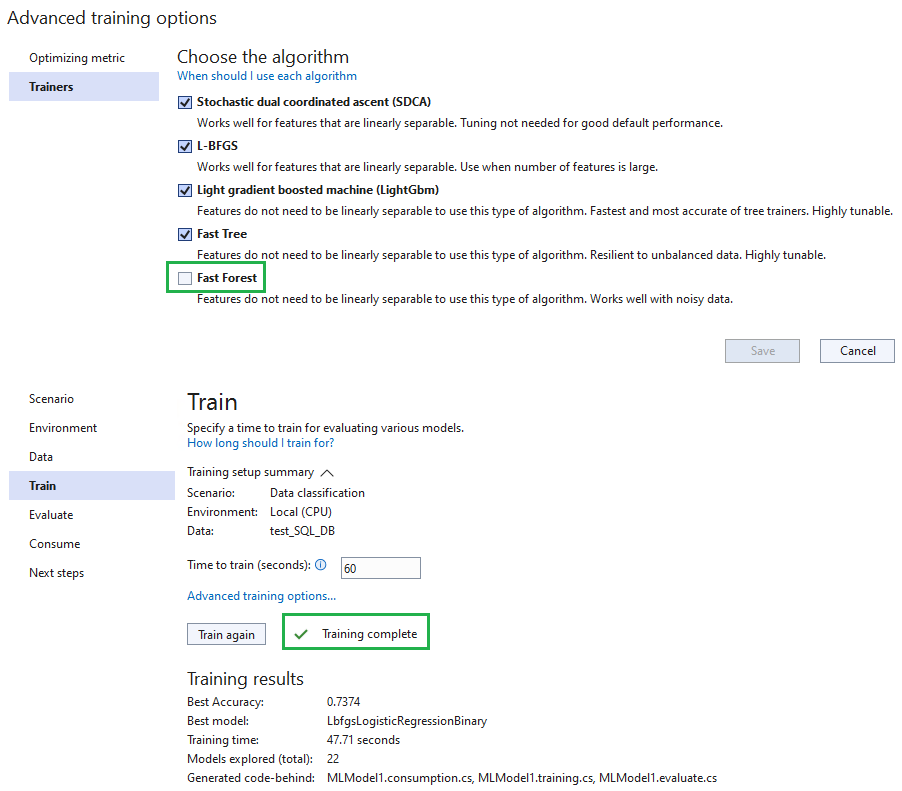 Data classification: Training failed with error "Score column 'Score' not found" when un-check ...