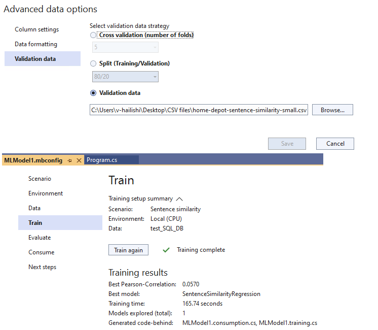 Sentence similarity: Training time finished without completing a trial run to train .csv file ...