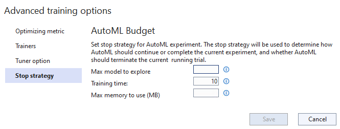 Data classification: The "Tuner option" and "Stop strategy" cannot be ...