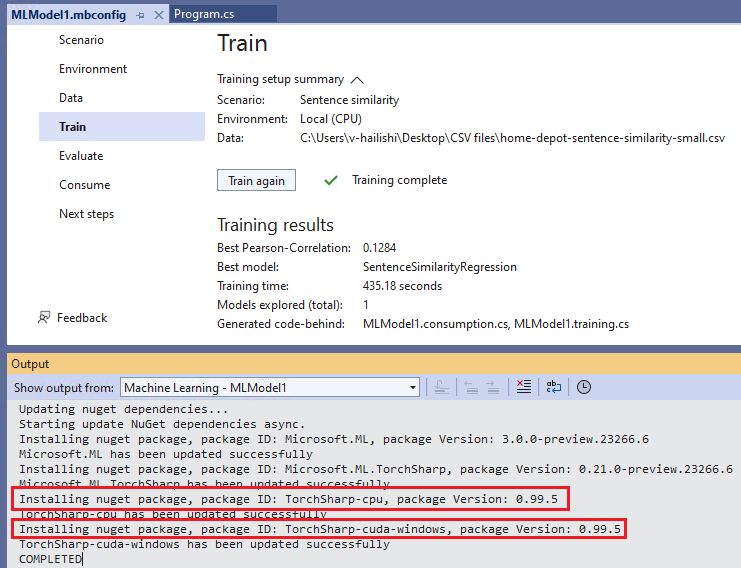 Sentence Similarity Project Debug Failed With Error Two Torchsharp Runtime Packages Have Been