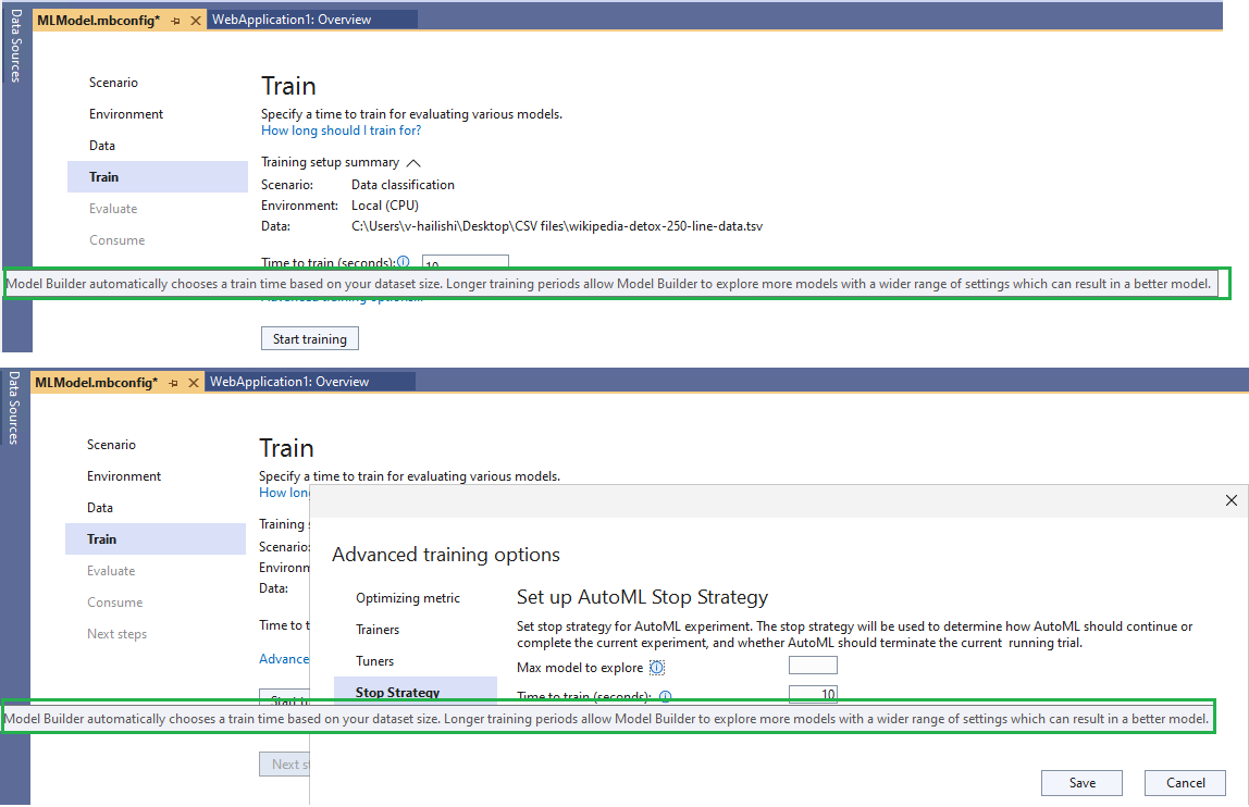 Use Same Wording For Time To Train Labels · Issue 2713 · Dotnetmachinelearning Modelbuilder 