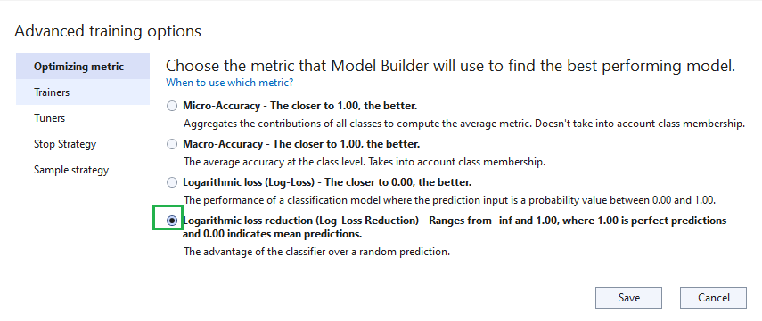 All Scenarios: The checkboxes are selected abnormally on the "Advanced training options ...