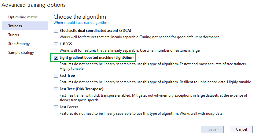 Data classification&Value predication: Training failed with error "Object reference not set to ...