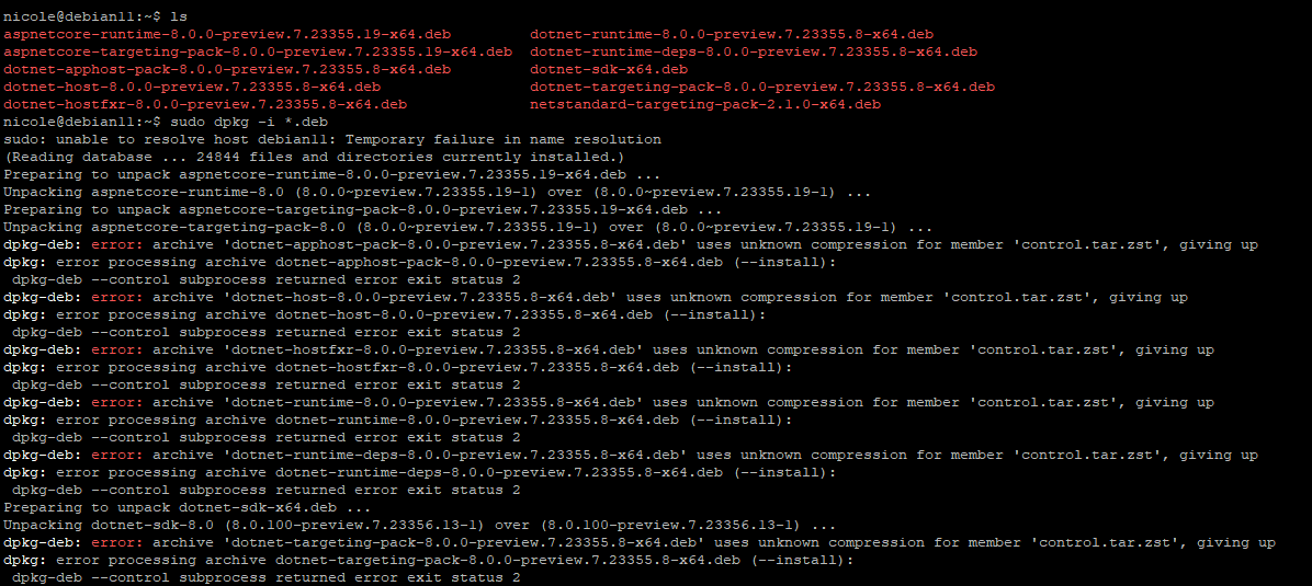 Netsdke2e On Debian Only Sdk Dotnet Sdk 80100 Preview6233101 X64deb Installing Failed 