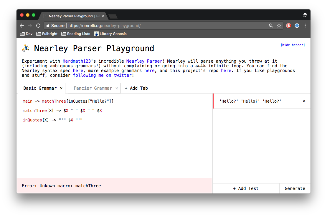 Macro examples in documentation do not compile · Issue #290 · kach/nearley · GitHub