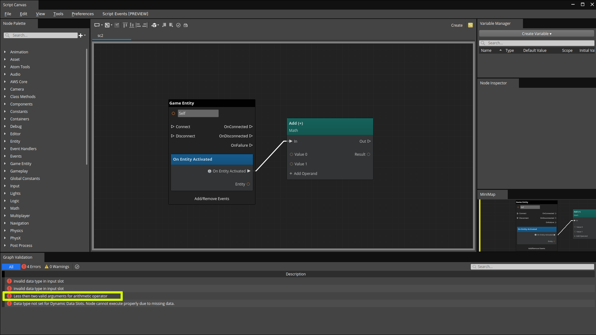Typo in arithmetic error in Graph Validation in Script Canvas · Issue #13432 · o3de/o3de · GitHub