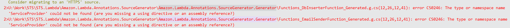 The Type Or Namespace Name Serviceprovider Could Not Be Found Error In Amazon Lambda
