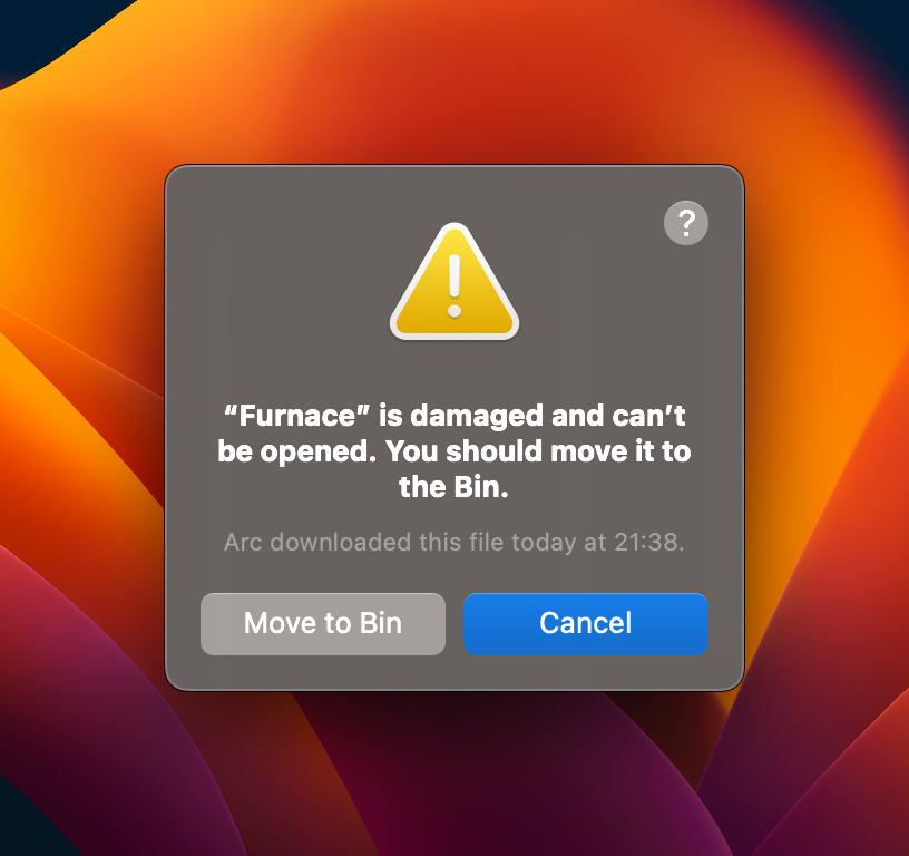MacOS M1 - Furnace v0.6pre4-hotfix (beta) - Furnace is damaged and can't be opened · Issue #1035 ...