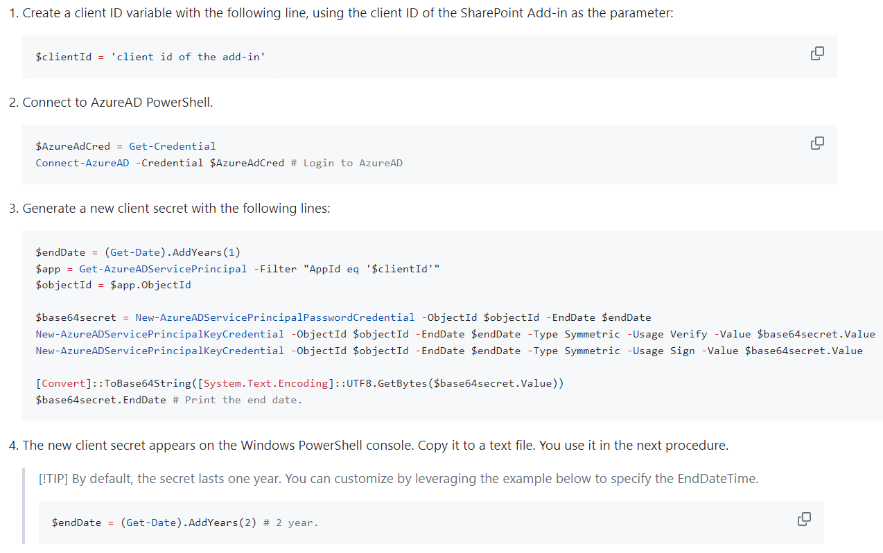 Problems with updated "replace an expired client secret" document · Issue #9170 · SharePoint/sp ...
