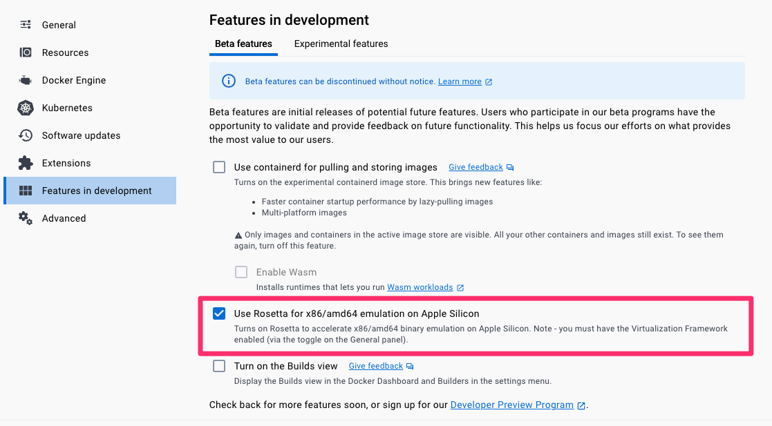 Is enabling the `Use Rosetta` option in Docker for Mac the correct solution for resolving panic ...