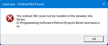 The ordinal 380 could not be located in the dynamic link library . · Issue #6845 · pyinstaller ...