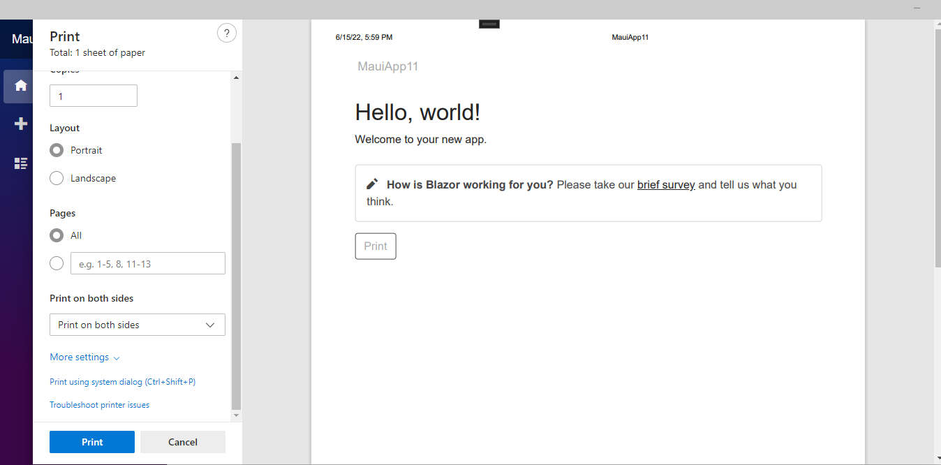 IJSRuntime and window.print() break MAUI Blazor App · Issue #7880 · dotnet/maui · GitHub
