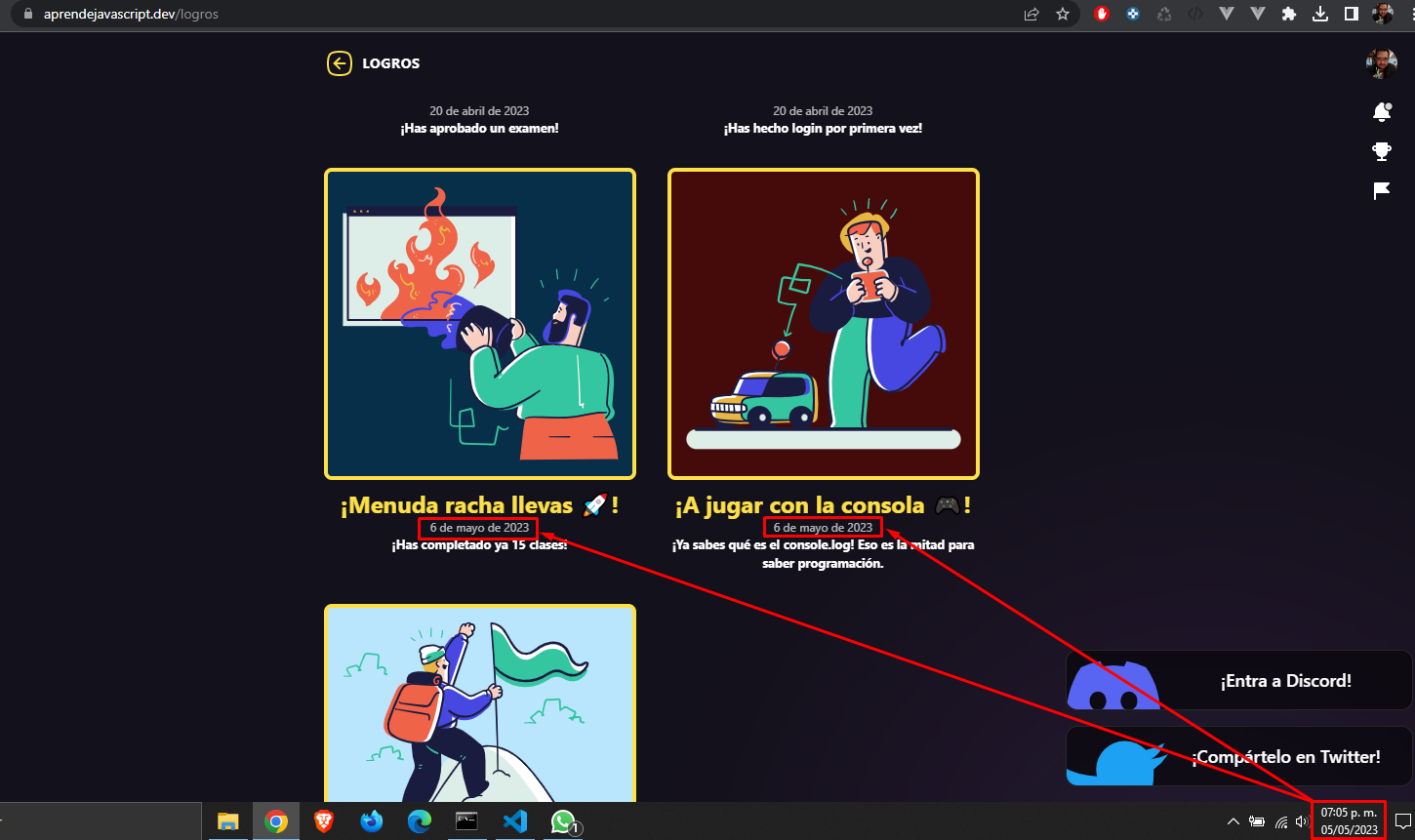 Fecha incorrecta al cuando se obtienen logros · Issue #242 · midudev/aprende-javascript ...