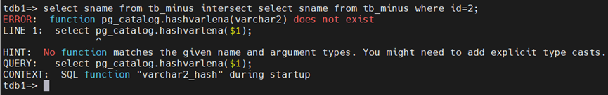 Intersection set (INTERSECT) operation fails when there is a varchar2 type in the search result ...