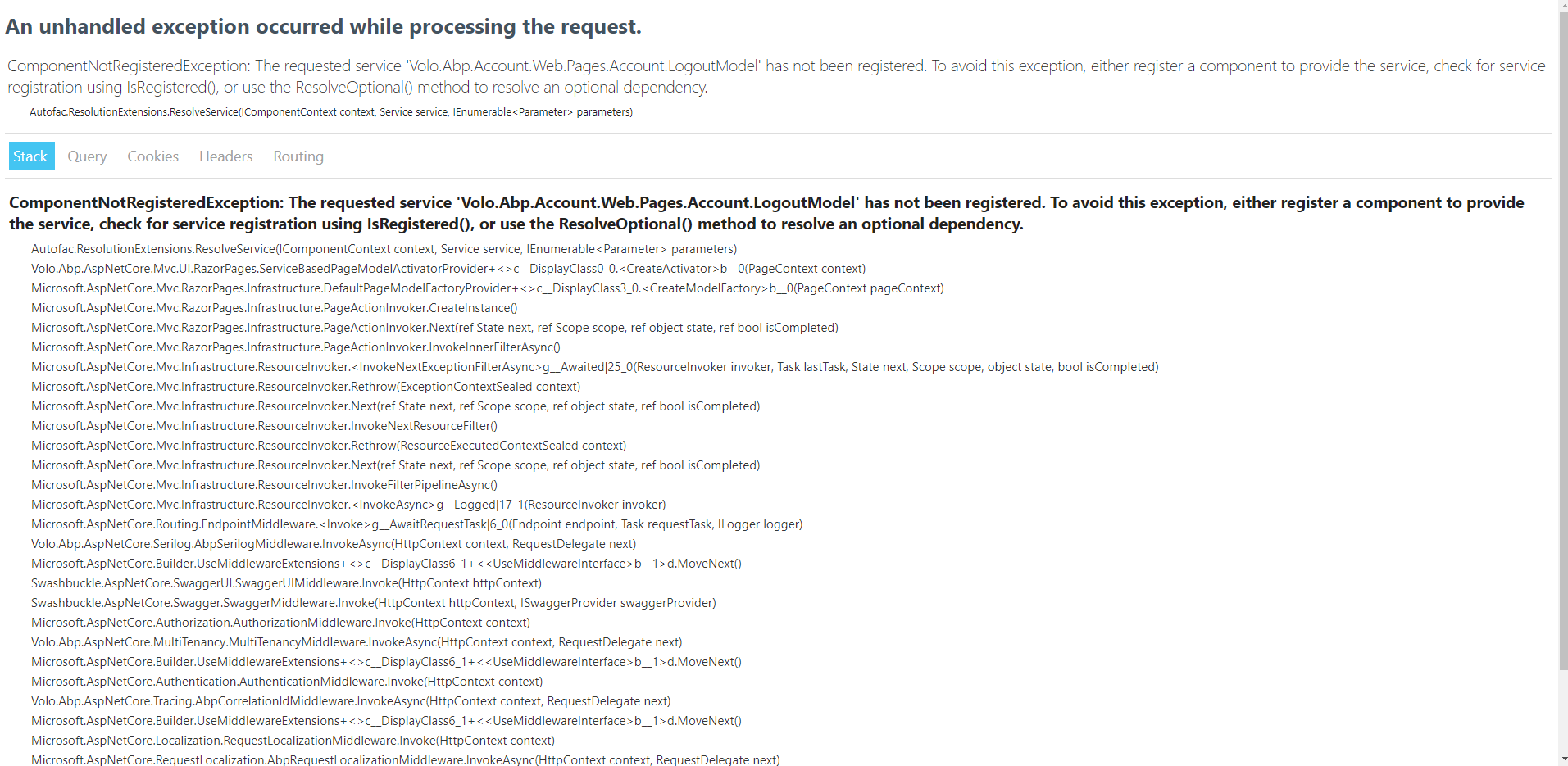 LogoutModel has not been registered · Issue #11553 · abpframework/abp · GitHub