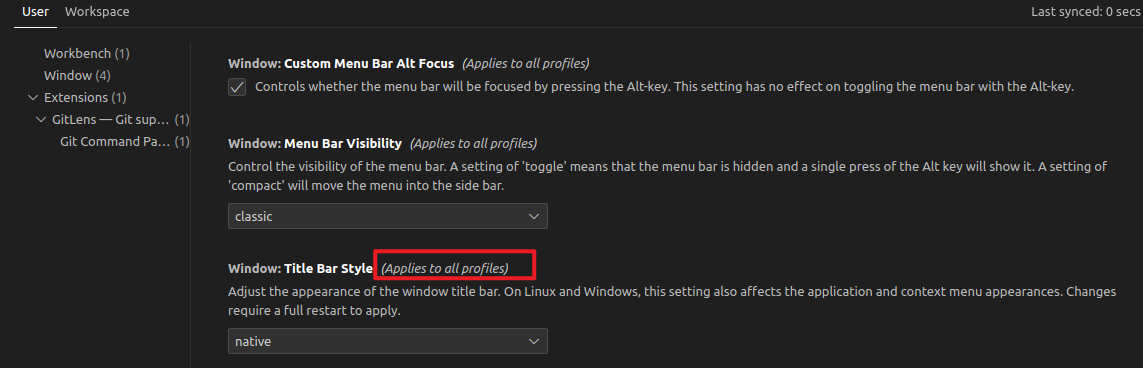 Partial Profile created by settings unchecked (thus Settings using default profile) doesn't ...