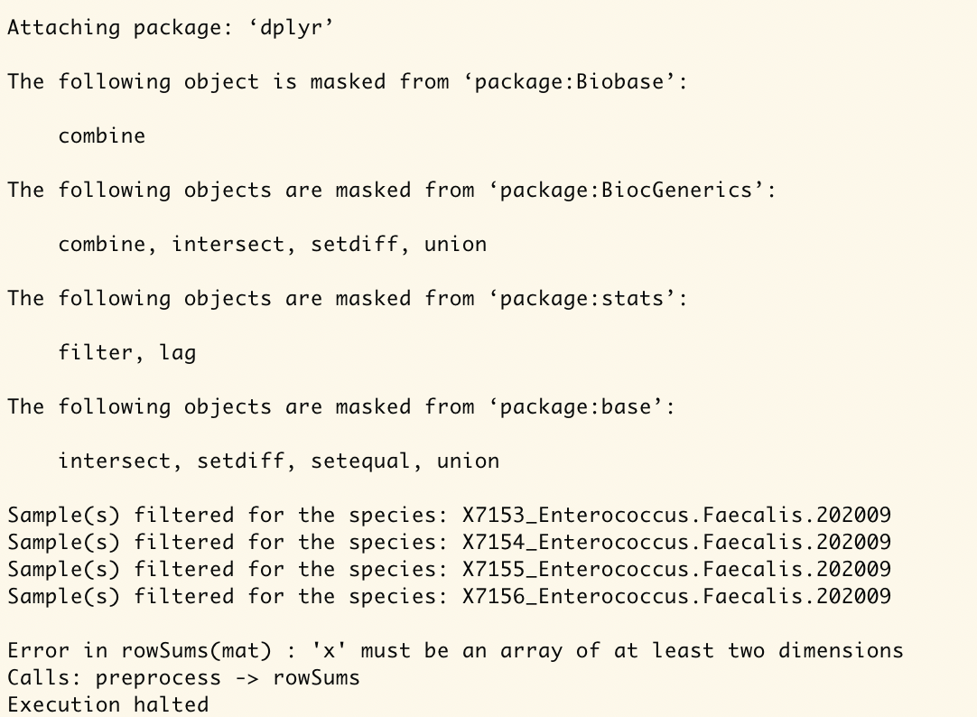 Bug Report Error In Rowsumsmat X Must Be An Array Of At Least Two Dimensions · Issue 19