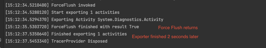 ForceFlush on BatchActivityExportProcessor does not guarantee Activities exported · Issue #4858 ...