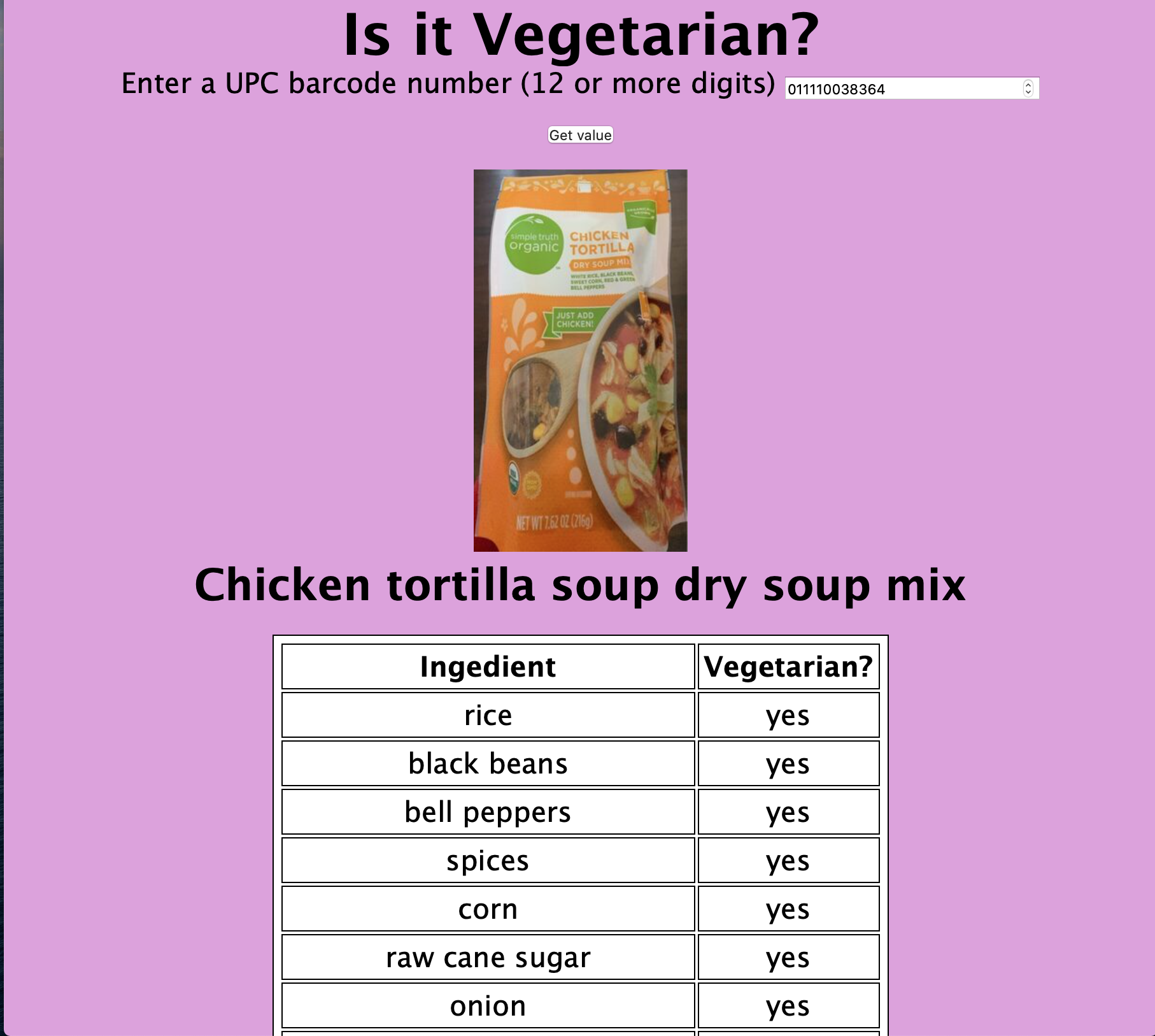 GitHub CodingLady22 Veggie food checker