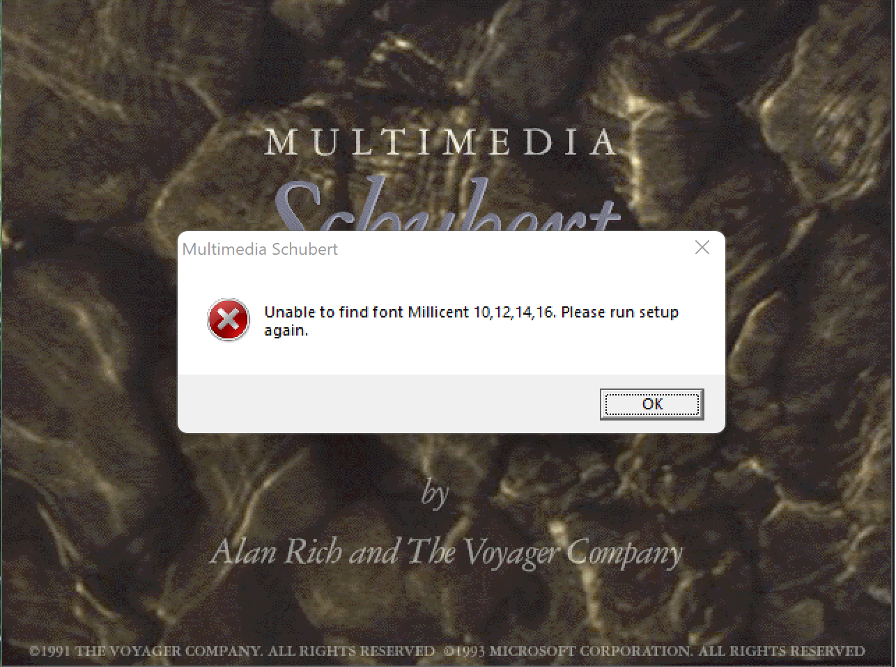 Microsoft Multimedia Schubert - Unable to find font Millicent 10, 12 ...