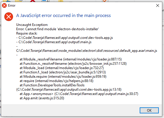 Cannot find module 'electron-devtools-installer' when running "npm start" · Issue #4 · toranjas ...