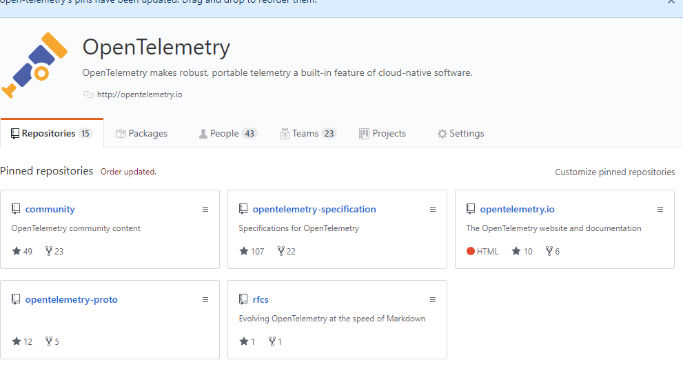 Suggestion: Pinned repositories · Issue #137 · open-telemetry/community · GitHub