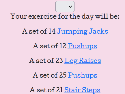 GitHub - EttaPhung/daily-exercise-generator: Generate the exercise for today! Based off of ...