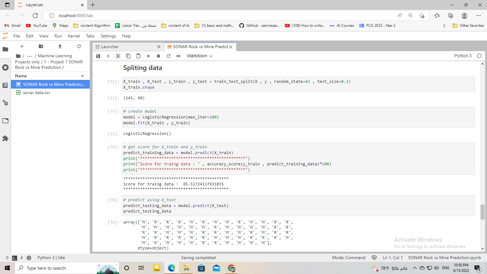 GitHub - ahmedgamal23/SONAR-Rock-vs-Mine-Prediction: Classification Problem (Logistic Regression)