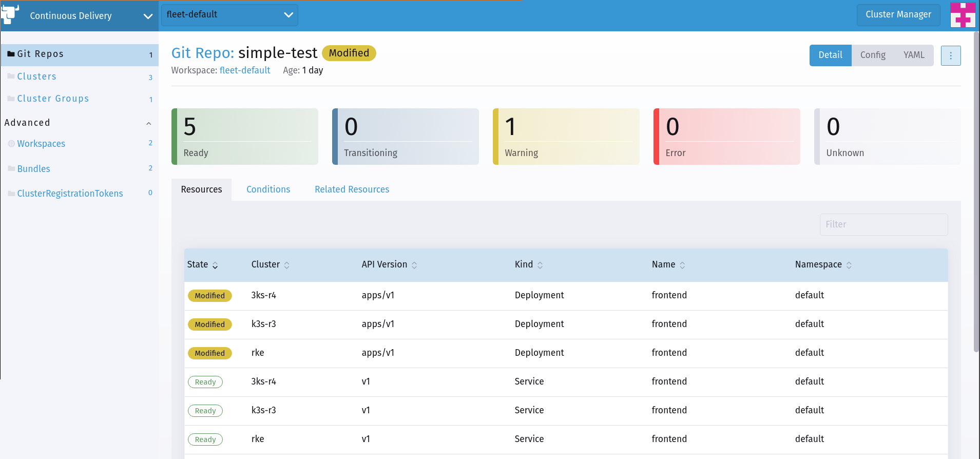 Rancher GUI report that state has changed on all clusters when just one ...