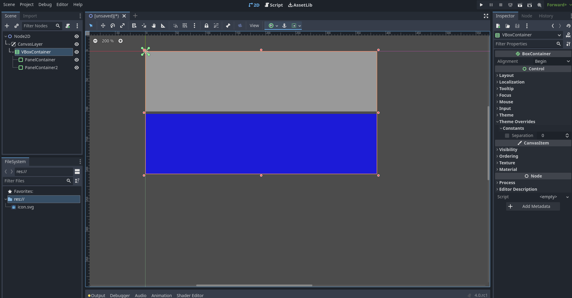 VBoxContainer / HBoxContainer / FlowContainer default separation is 1px, but inspector says 0px ...