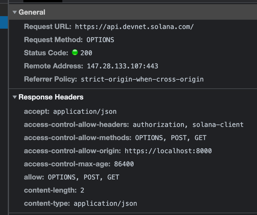 CORS fails on devnet; preflight response doesn't allow the `content ...