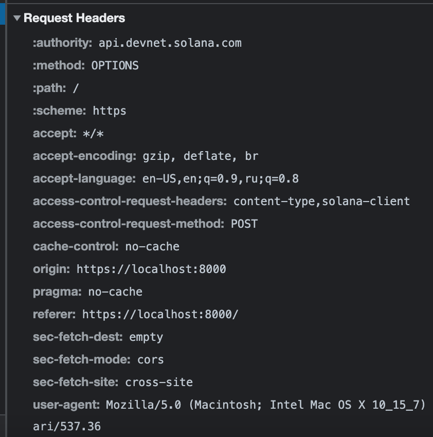 CORS fails on devnet; preflight response doesn't allow the `content ...