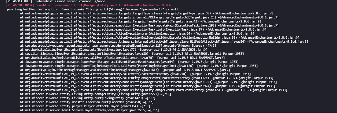 [23:44:34 ERROR]: Could not pass event EntityDamageByEntityEvent to AdvancedEnchantments v9.0.6 ...