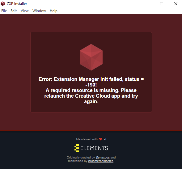 Error code 193 Issue 80 Elements storage ZXPInstaller GitHub