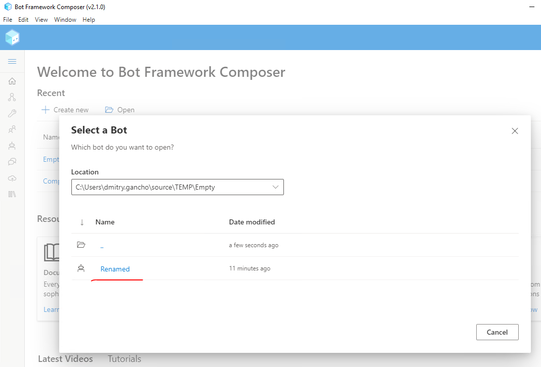 Composer fails to start a bot, when the bot project's folder was renamed · Issue #8564 ...