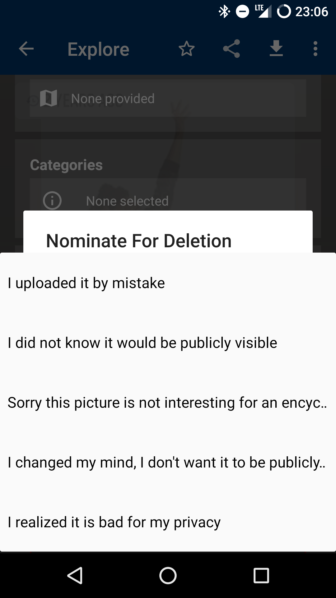 "Nominate for deletion" shows wrong reasons in "Uploaded via mobile" · Issue #2657 · commons-app ...