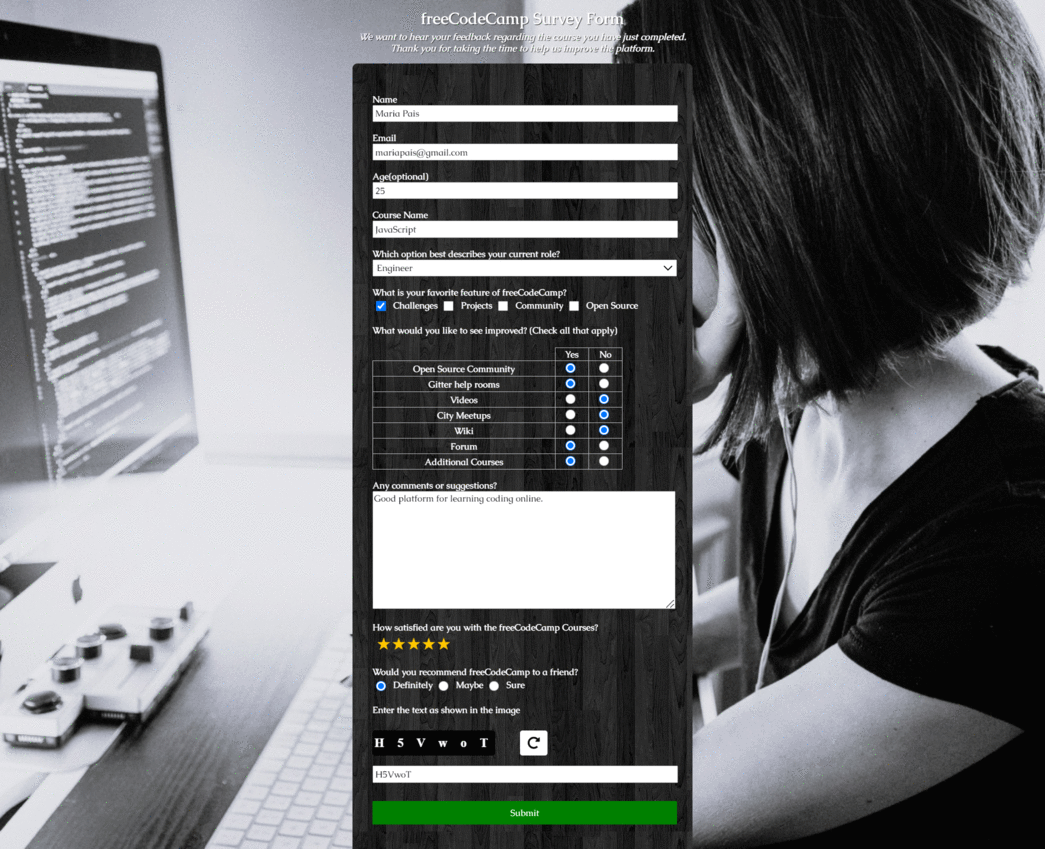 GitHub - aratidesa/Survey-Form: Survey Form with star ratings and ...