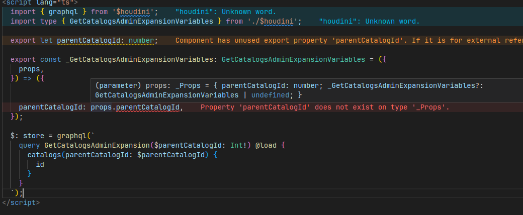 The type of `Props` is not carried over correctly from generated variables function type for ...