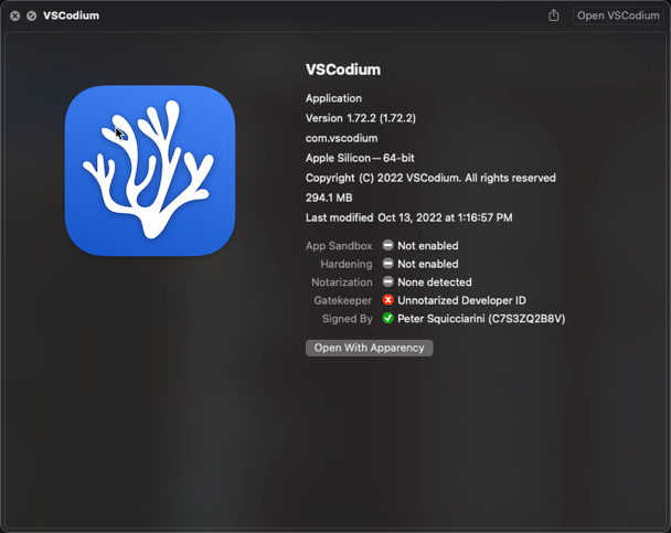 macOS - Unnotarized Developer ID · Issue #1277 · VSCodium/vscodium · GitHub