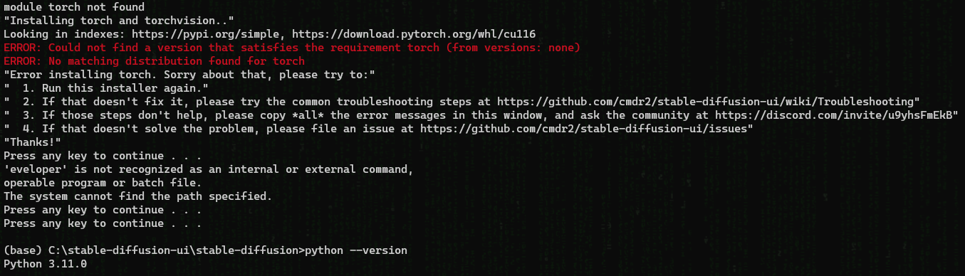Torch not found during install on Windows · Issue #849 · easydiffusion/easydiffusion · GitHub